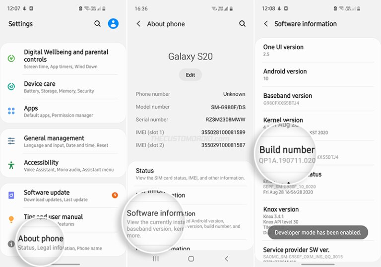 Enable Developer Options and USB Debugging on Galaxy S20, S20+, and S20 Ultra